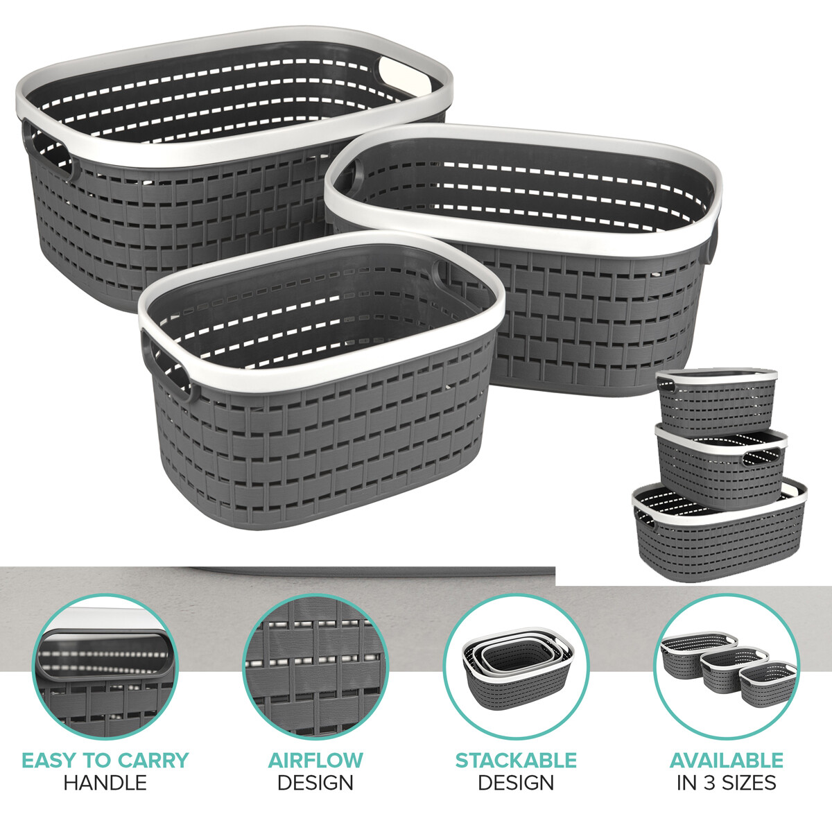 Handy Plastic Storage Organiser Basket Crate School Office Kitchen ...