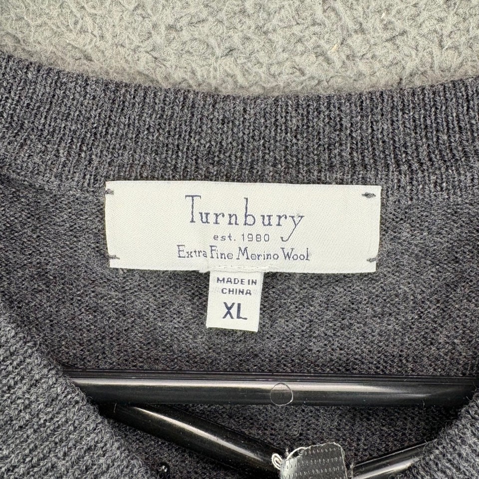Turnbury Mens XL V Neck Sweater Vest Extra Fine Merino Wool Dark Gray ...