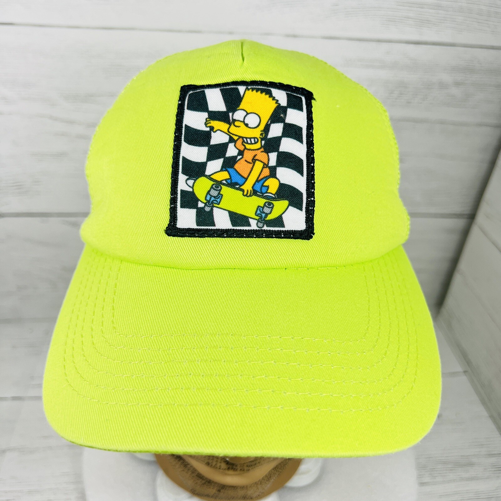 Bart Simpson Skateboard Baseball Hat Cap Front Checke… - Gem