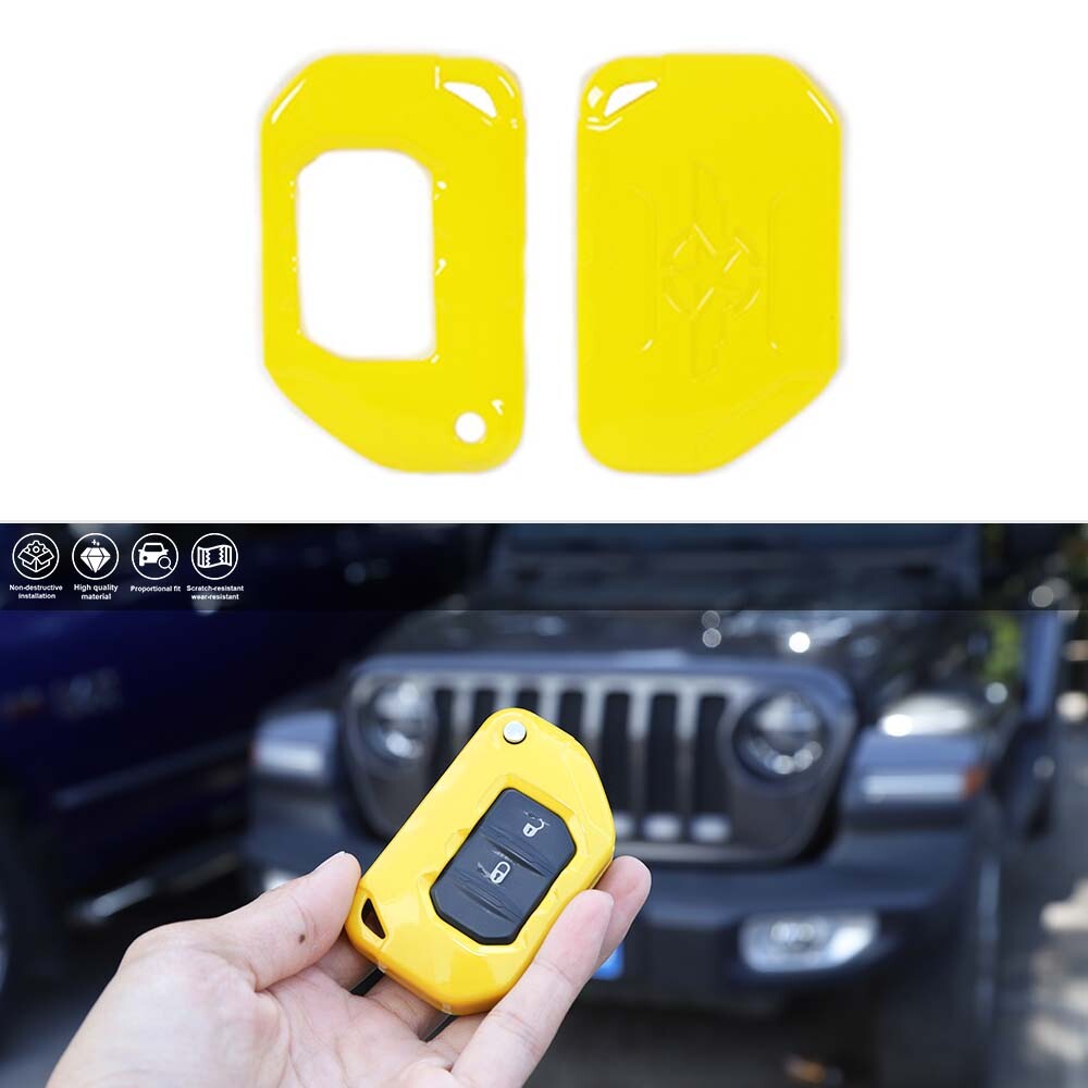 Yellow Key Fob Cover Case Skin Trim For 2018+ Jeep Wrangler JL & JT ...