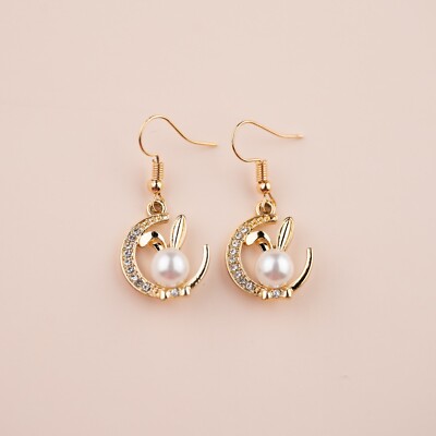Cute Bunny Rabbit Ears Faux Pearl Rhinestone Easter Hook Dangle Drop ...