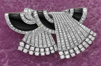 Art Deco Lab created Diamond and Black Onyx Brooch Suit Pin 925 ...