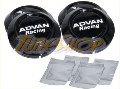 4 ADVAN BLACK LOW TYPE 73MM WHEELS CENTER CAPS RZ RS RG TC RC TC-II TC ...