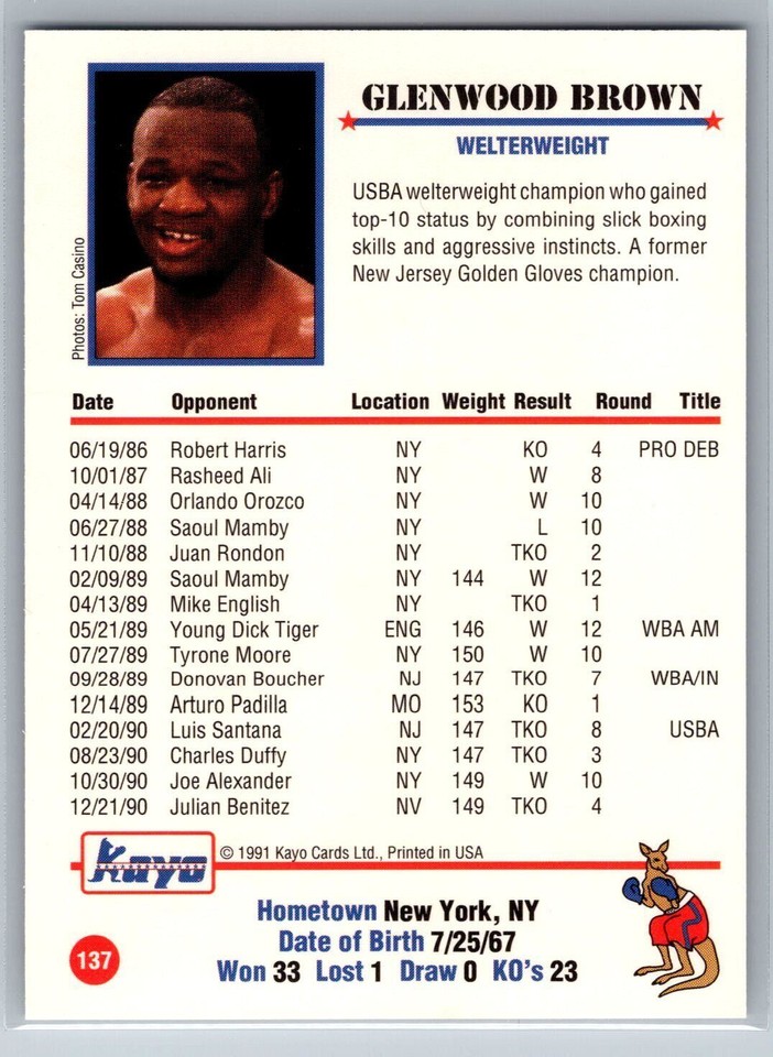 1991 Kayo Boxing Glenwood Brown #137 | eBay
