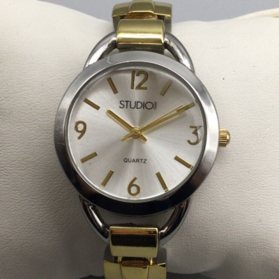 Studio Time Watch Women 32mm Gold Silver Tone Hinged Open Cuff New ...