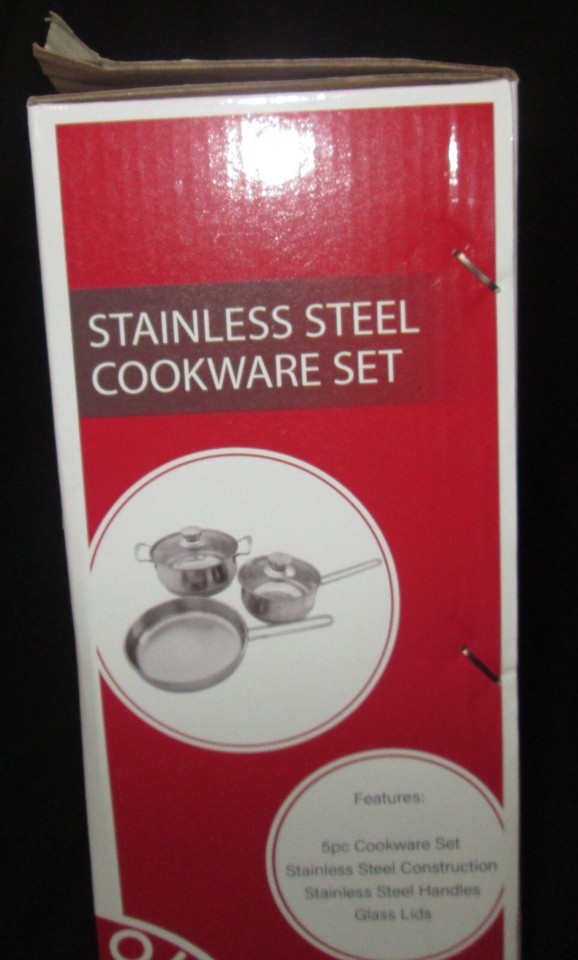 Chef's Counter Cookware Stainless Steel 5 Piece Saucepans and Skillet ...