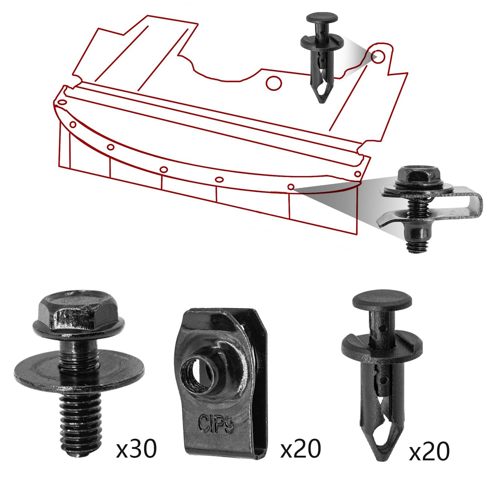 For KIA ENGINE UNDER COVER WHEEL ARCH SCREW WASHER Body Bolts & U-nut ...