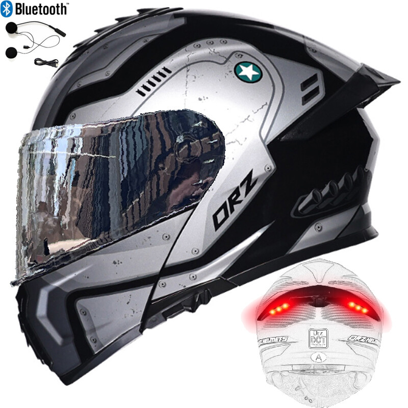 DOT Bluetooth Flip Up Motorcycle Helmet Modular Moto Helmet+Safe LED ...