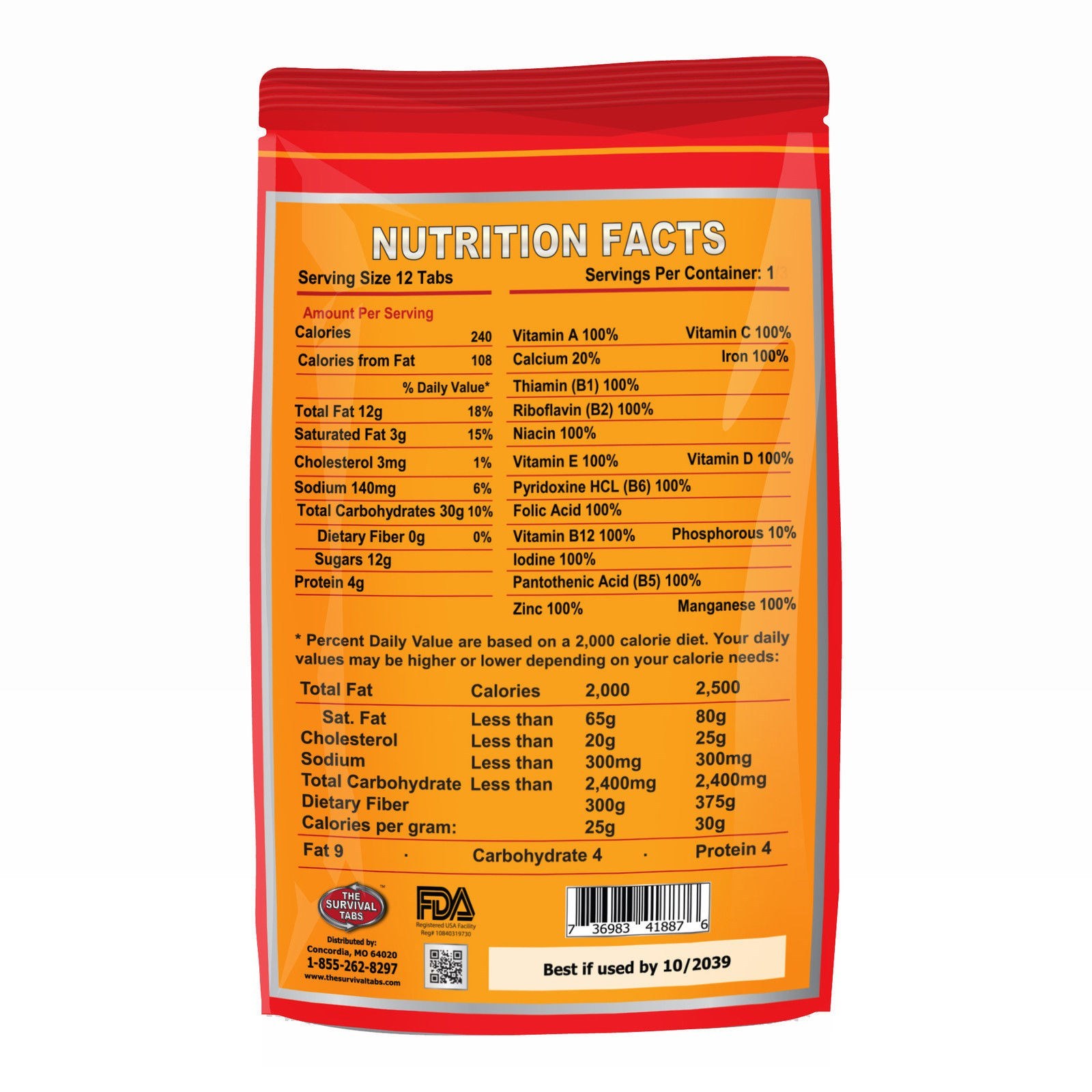 Survival Tabs 2 serving food storage Breakfast, Lunch, Dinner meal ...