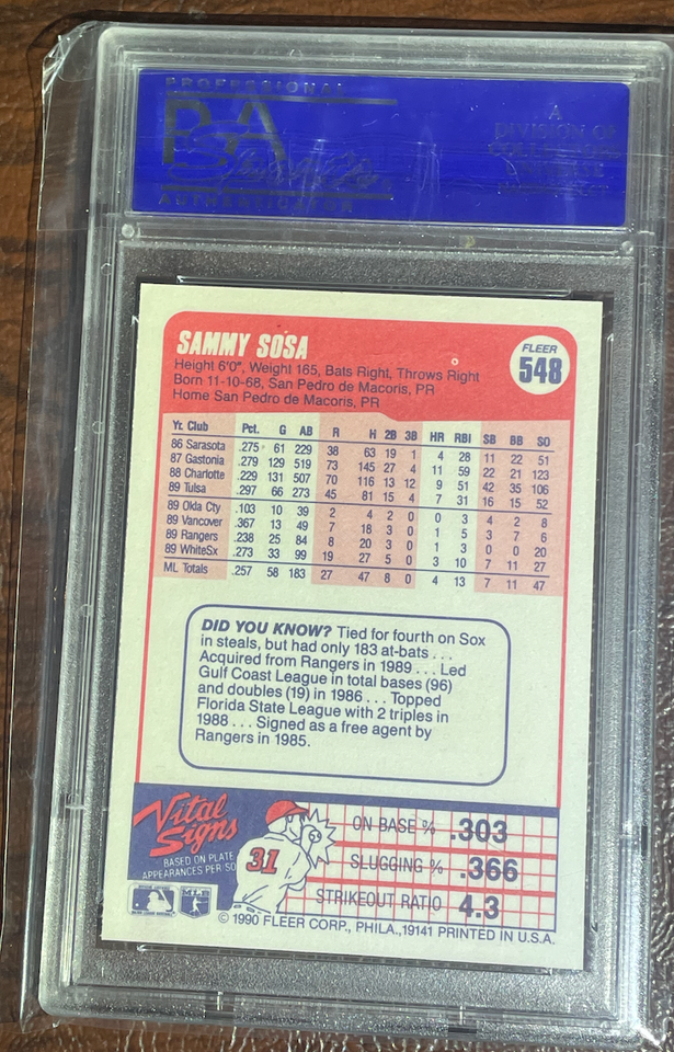 1990 Fleer #548 Sammy Sosa Chicago White Sox Rc Rookie Psa 10 Gem Mint ...