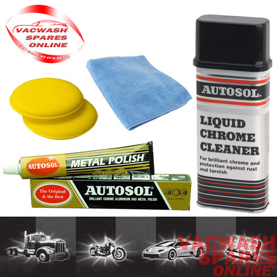AUTOSOL SOLVO METAL POLISH 75ML TUBE + LIQUID CHROME CLEANER 250ML ...