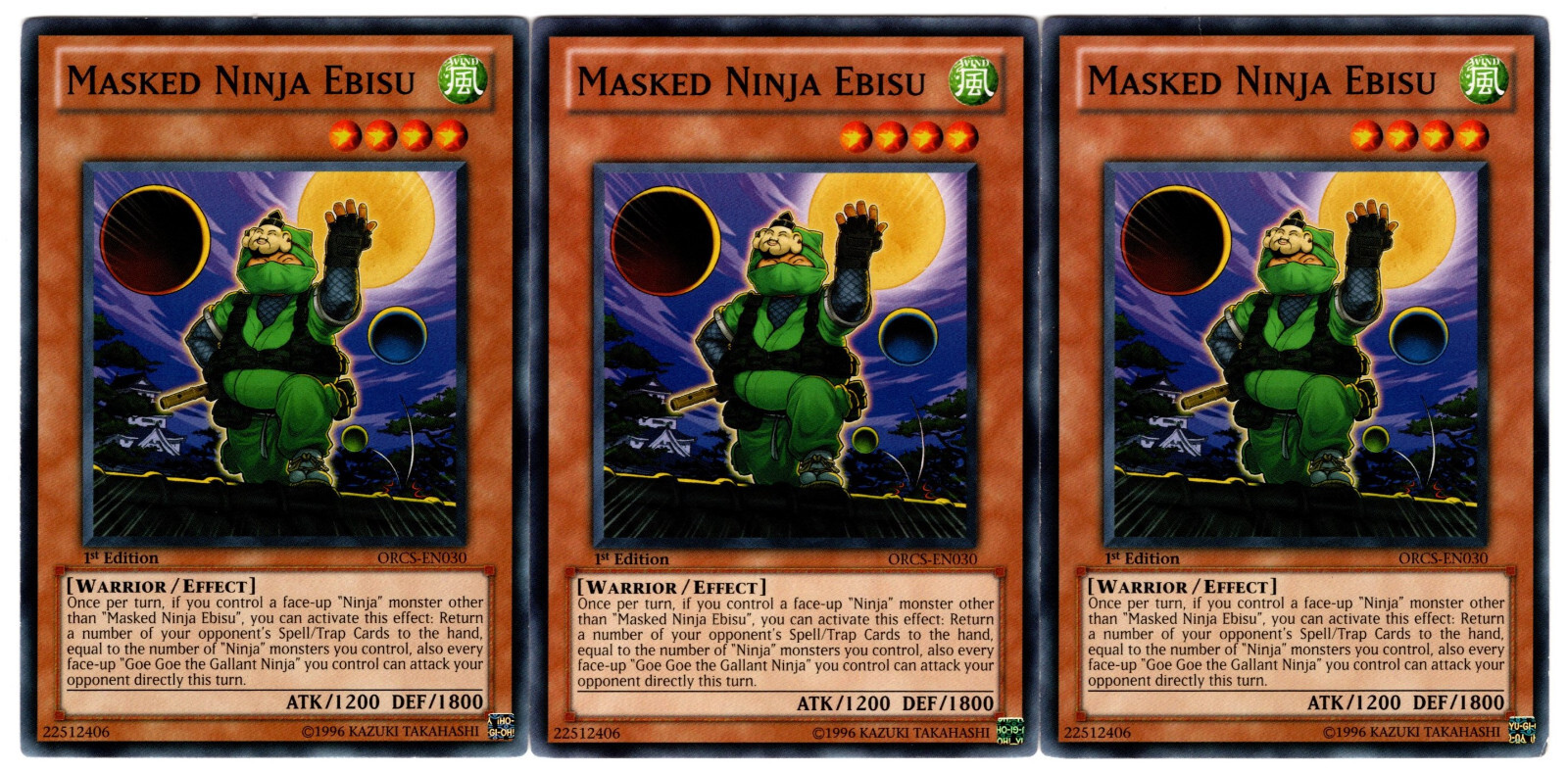 Yugioh- 3X Masked Ninja Ebisu - Common - 1st Edition - ORCS-EN030 ...
