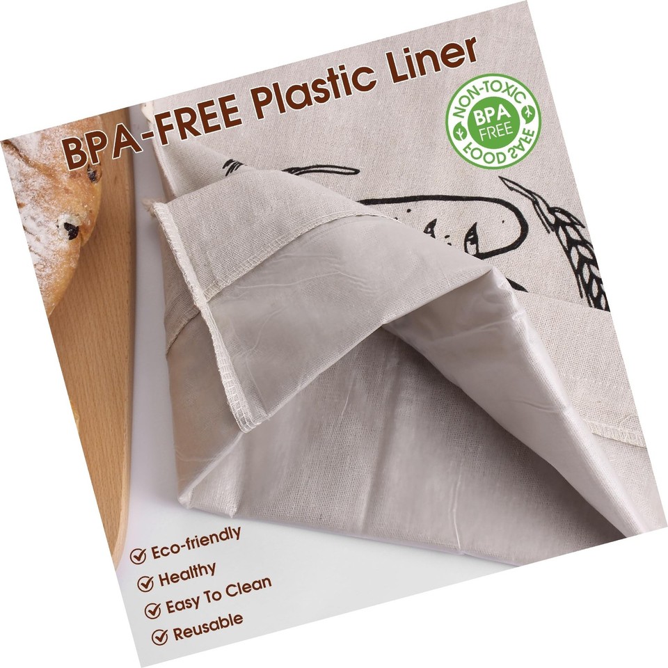 2 Pack Linen Bread Bag for Homemade Bread Container - Plastic Lined, 19 ...
