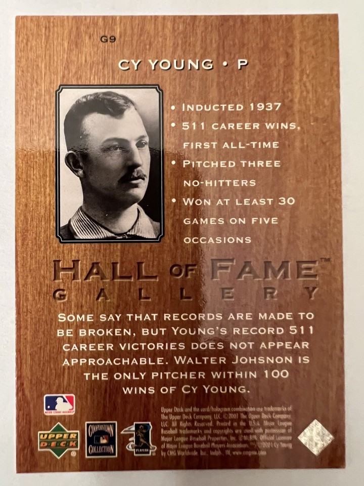 Cy Young 2001 Upper Deck Hall of Fame Gallery G9 Cleveland Indians HOF ...