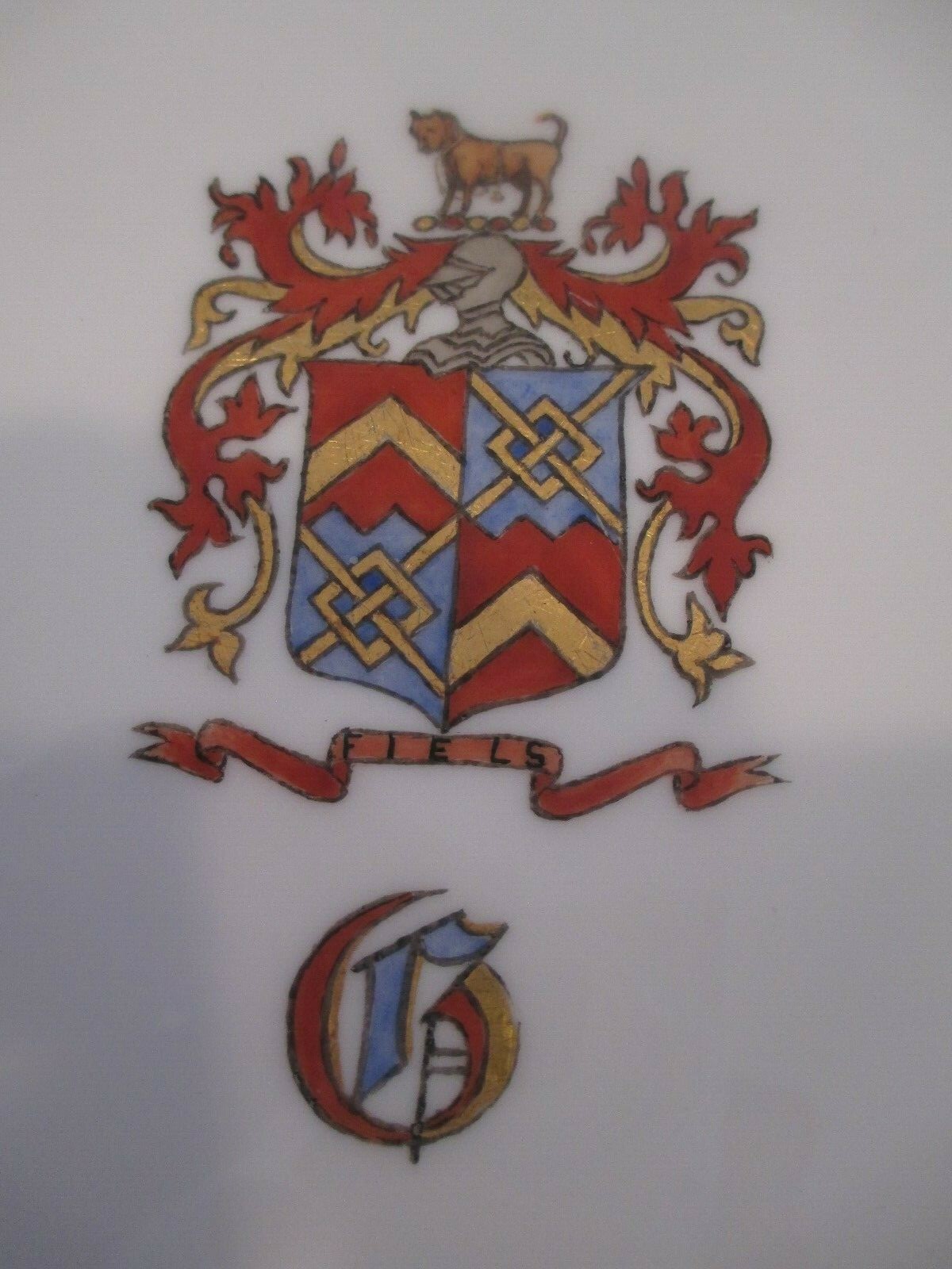 c1890s Fields Fiels Family Armorial Crest Coat of Arms Heraldic Limoges ...