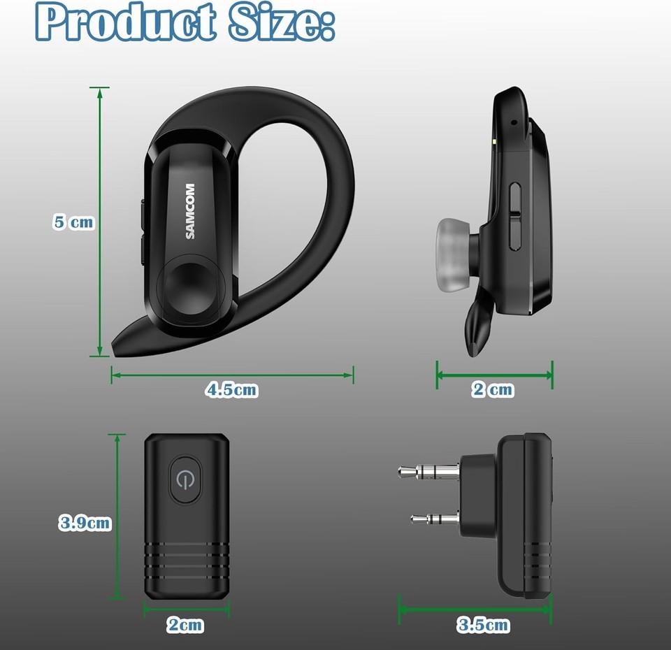 SAMCOM Wireless Headset with 2 Pin Dongle for FPCN10A/FPCN30A Walkie ...