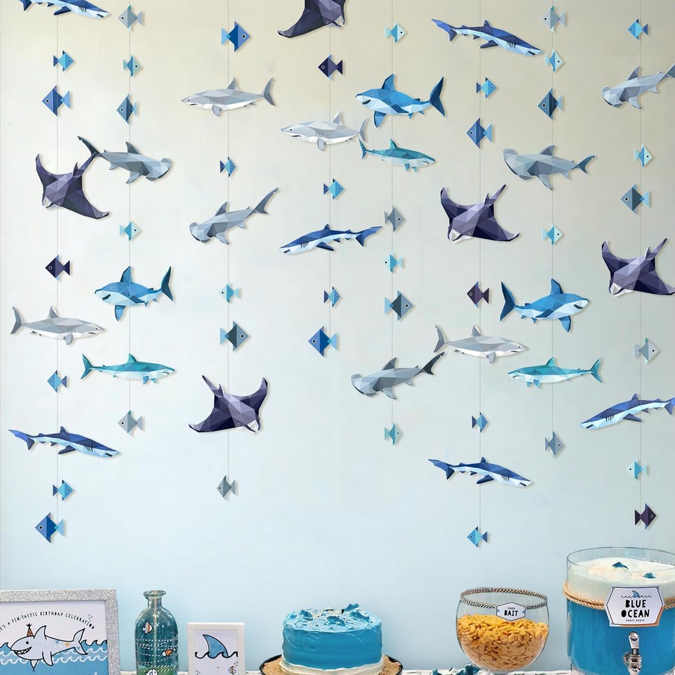 Shark Birthday Party Decorations Hanging Shark Garland Decor Theme ...