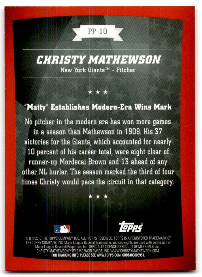 2010 Topps #PP-10 Christy Mathewson Peak Performance | eBay
