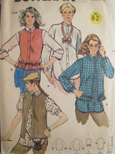 Lovely VTG 70s BUTTERICK 6197 Misses Shirts Vests & Bow Tie PATTERN 10/ ...