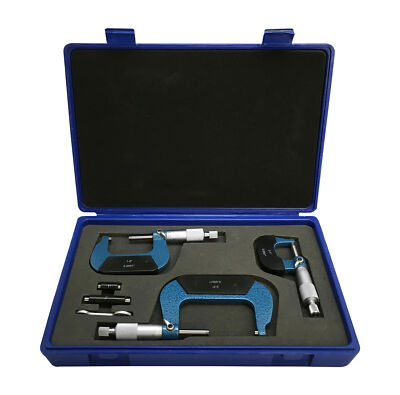 3 PC Outside Micrometer 0 to 3" 0.0001 Precision w/ 1"-2" Stick Bar ...
