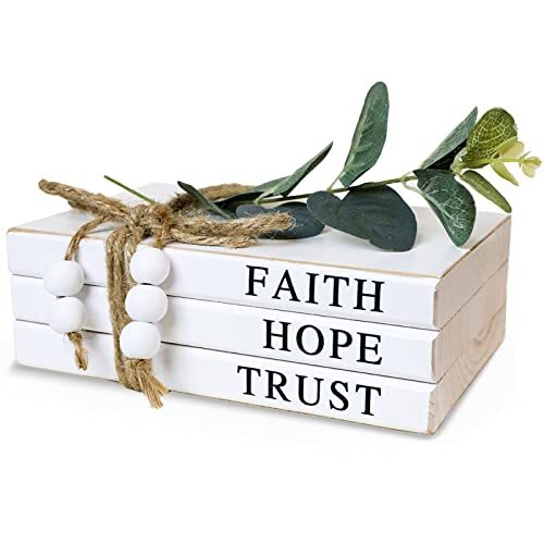 3 Pieces Wooden Decorative White Books Rustic Farmhouse Book Stack Faux ...