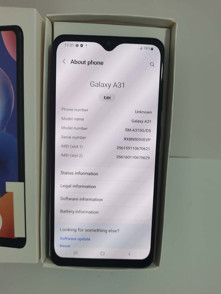 Samsung Galaxy A31 SM-A315F/DS Android 128GB 4G Dual SIM Smartphone ...