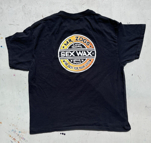 Men's Mr Zogs Sex Wax Black Spell-Out Logo L Beach Surf Sand Waves Gnar ...