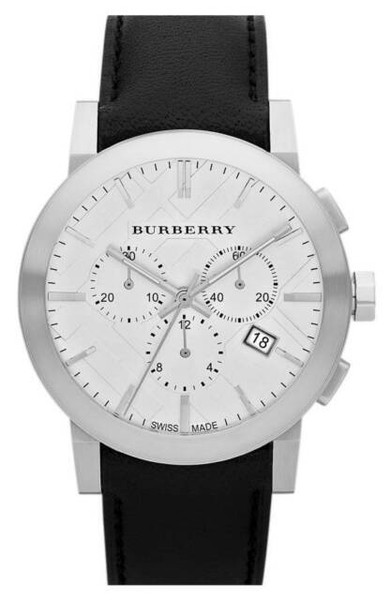 Burberry The City 42mm Silver-Tone Stainless Steel Case, Black Leather ...