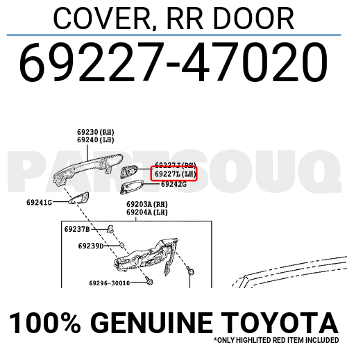 6922747020 Genuine Toyota COVER, RR DOOR 69227-47020 | eBay