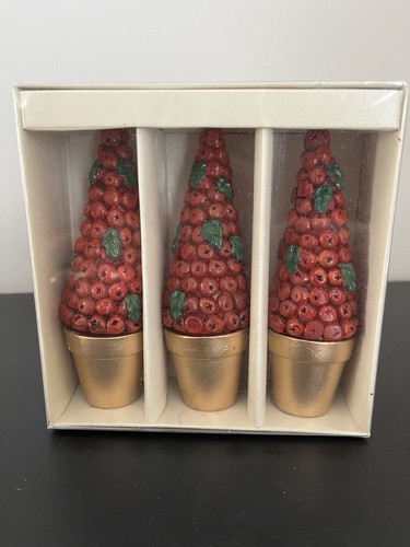 New Set 3 Cranberry Cone Tree 5 1/2" : Candles, Christmas, Holiday ...