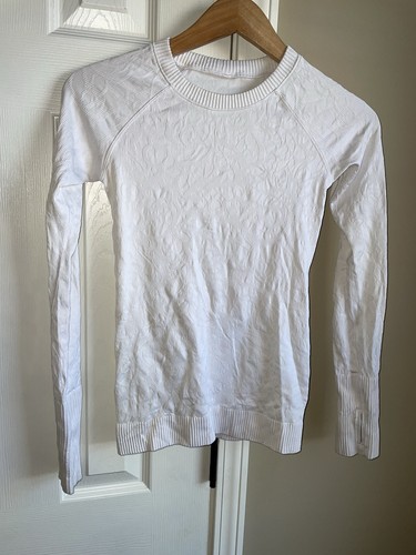 Lululemon Floral Textured Rest Less Pullover Long Sleeve Top White Size ...
