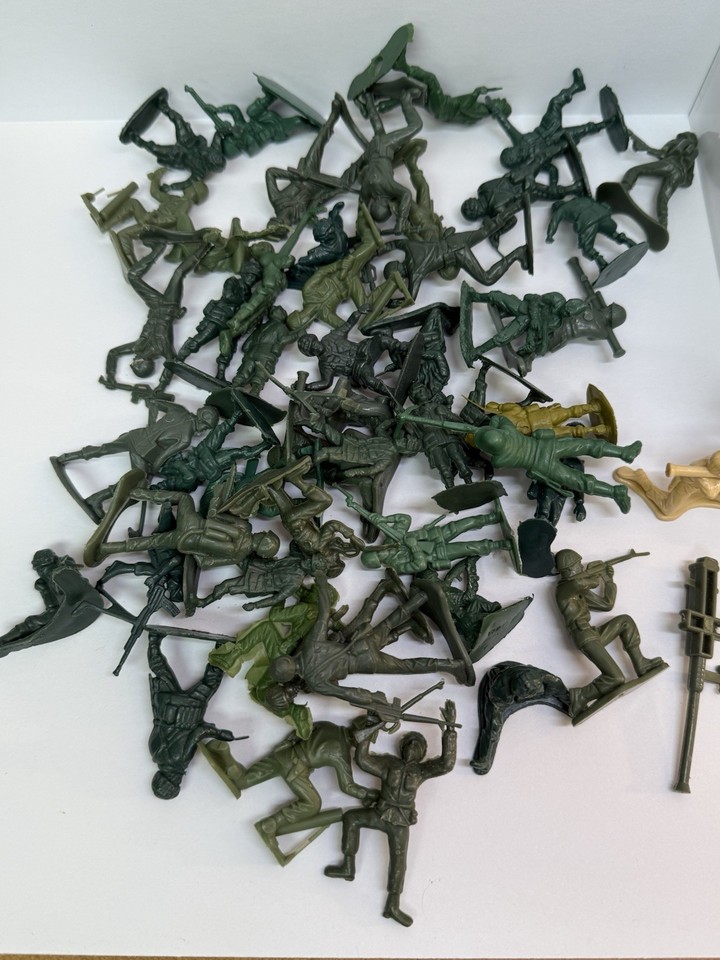 Collection of Classic Mixed Green Tan, Grey Army Men Toy Soldiers in a ...