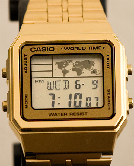 Casio A-500WGA-9D World Time 5 Alarms Watch Gold Tn LED Backlight Steel ...