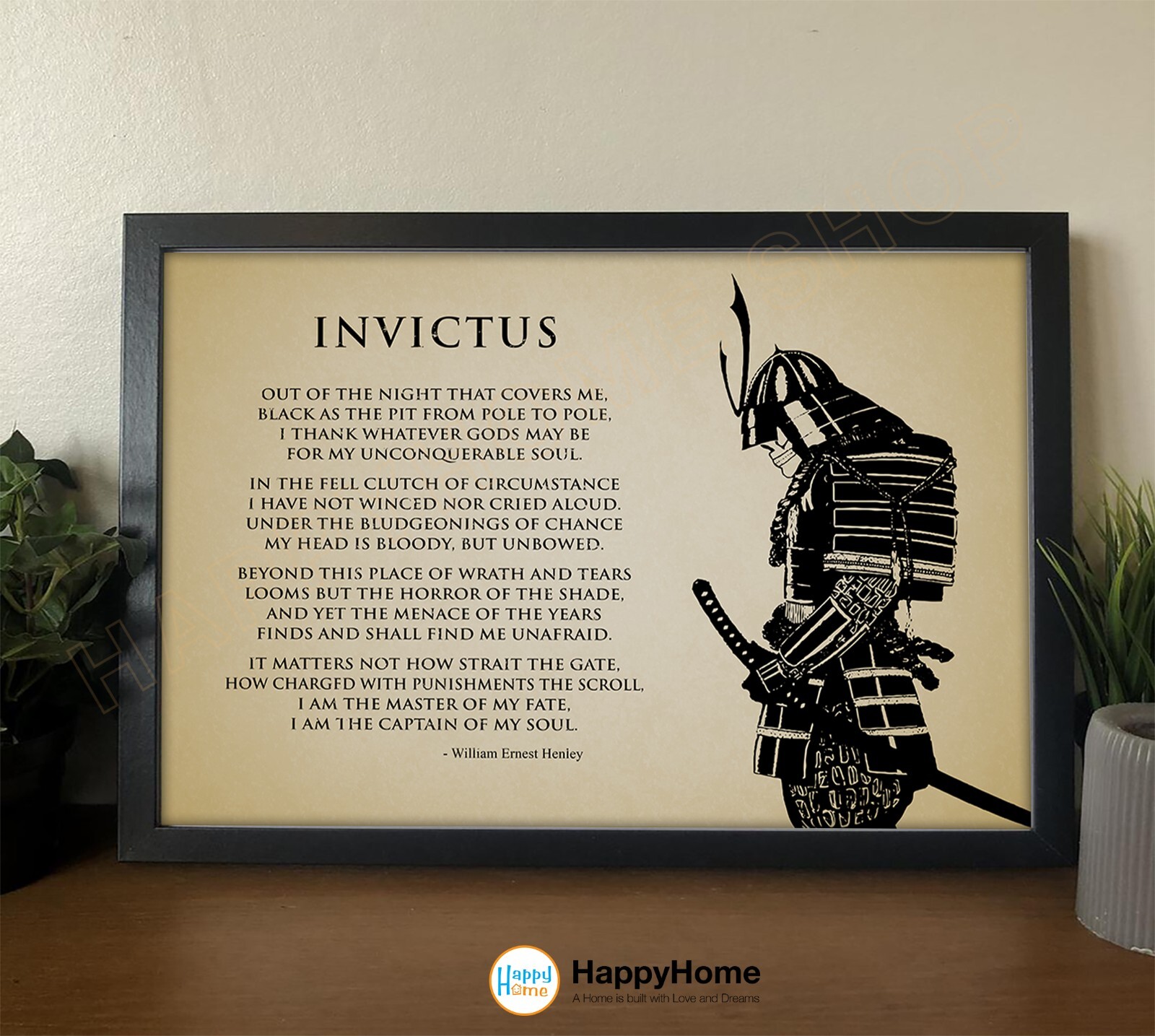 Samurai Invictus Wall Art Motivational Quote Inspirational Art Office ...