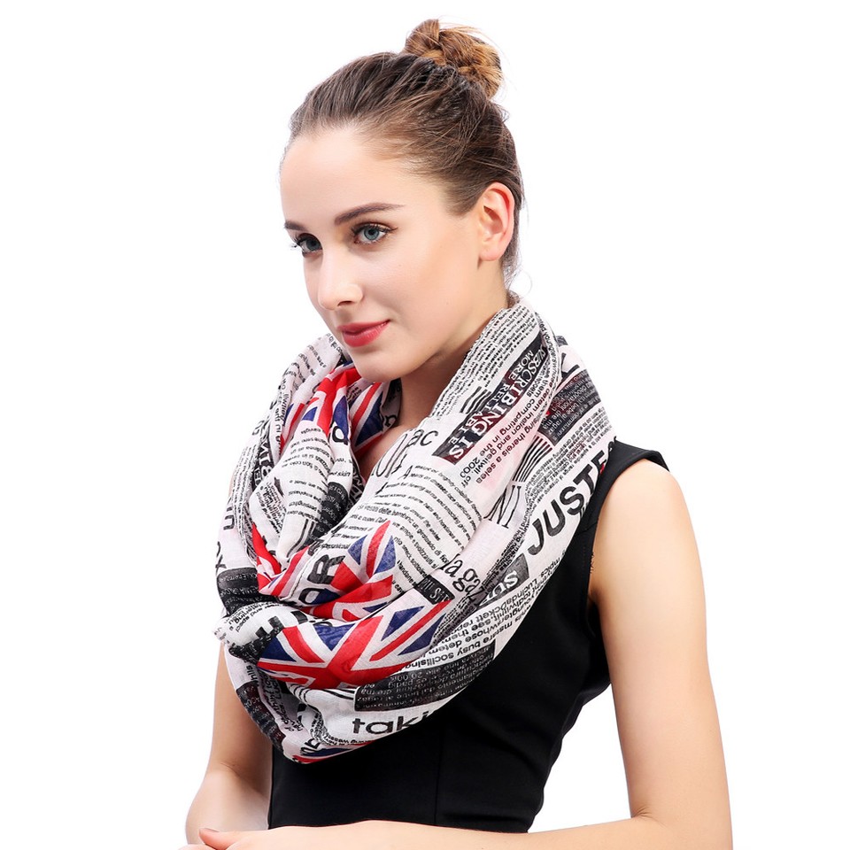 Vintage Newspaper Union Jack Print Women's Infinity Scarf Lightweight ...