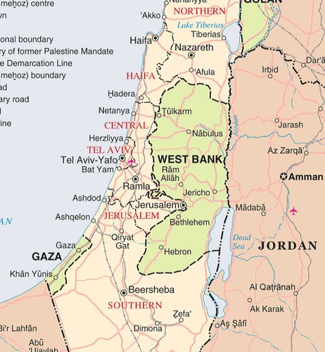 Israel and Occupied Territories 2018 Map Palestine Lebanon Gaza Middle ...