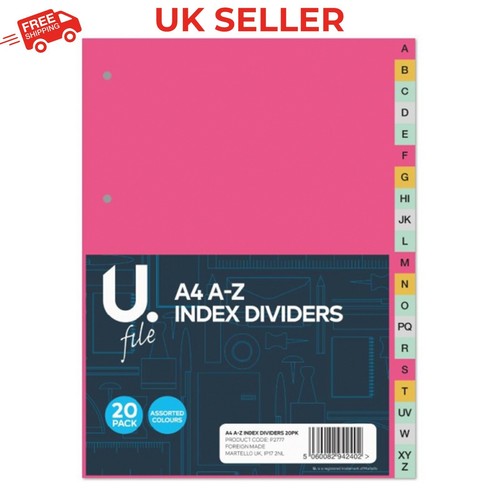 20 A-Z Index Dividers / abc alphabetical Order A4 Universally Punched ...