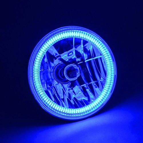 7" H6024/6014 Halogen Blue COB LED Halo Ring H4 Light Bulb Angel Eye ...