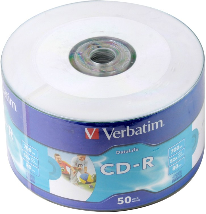 50 Verbatim Blank CD-R White CD Printable 700MB 52x 80Mins 43794 ...