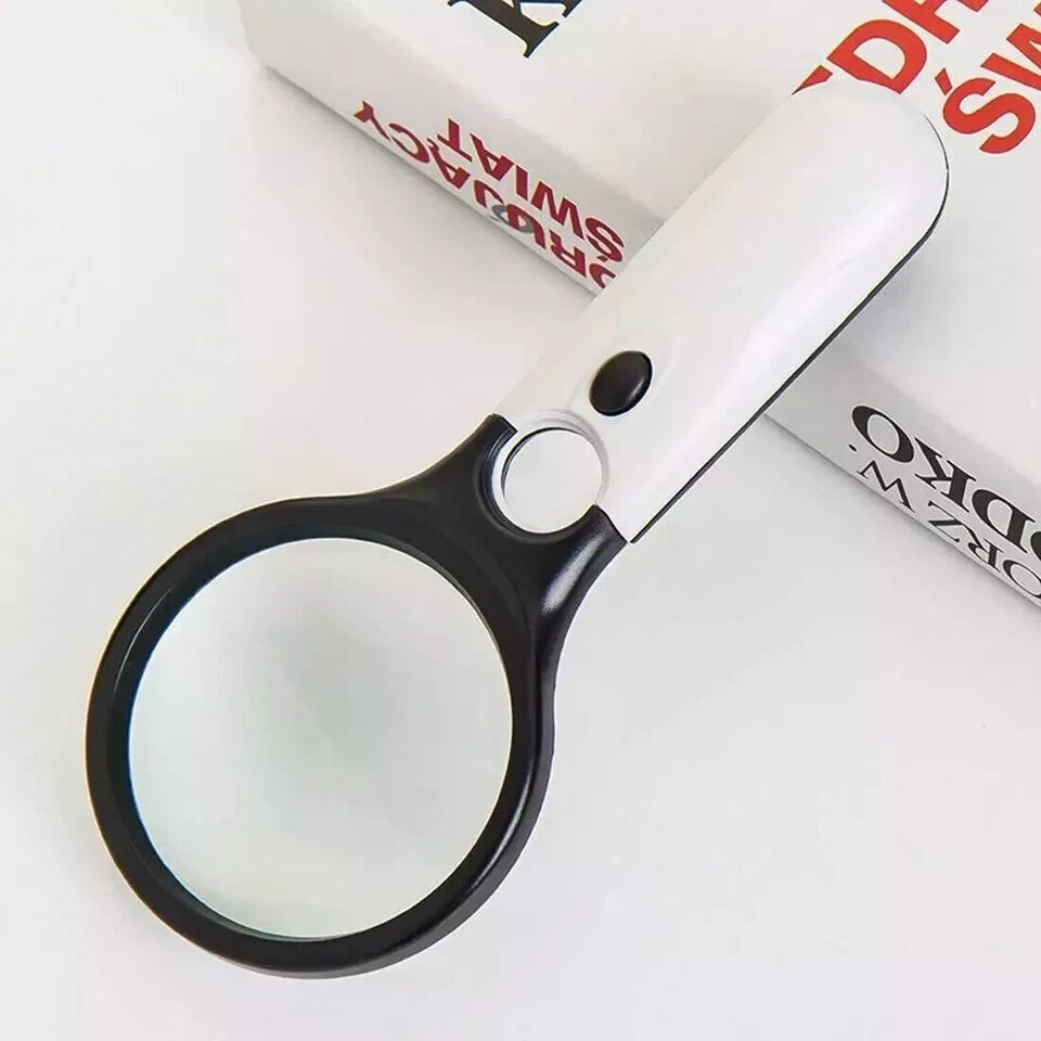 50X Magnifying Glass Handheld Magnifier 3 LED Light Reading Lens ...