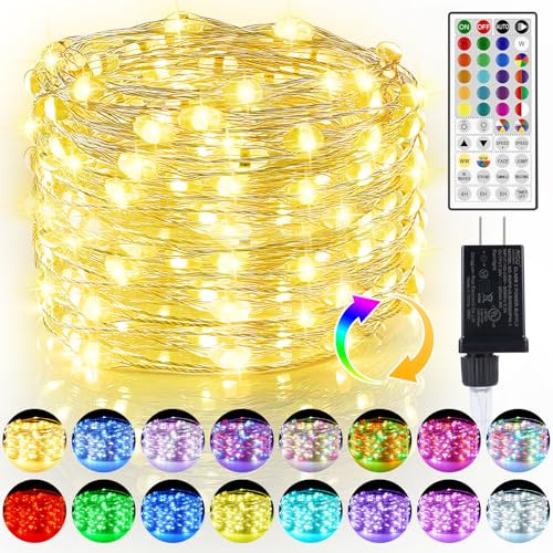 50ft Fairy Lights Plug in, Dimmable 25 Colors 14 Modes RGB+Warm White ...