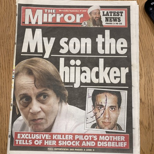 The Daily Mirror Newspaper , Wednesday 19th September 2001. World ...
