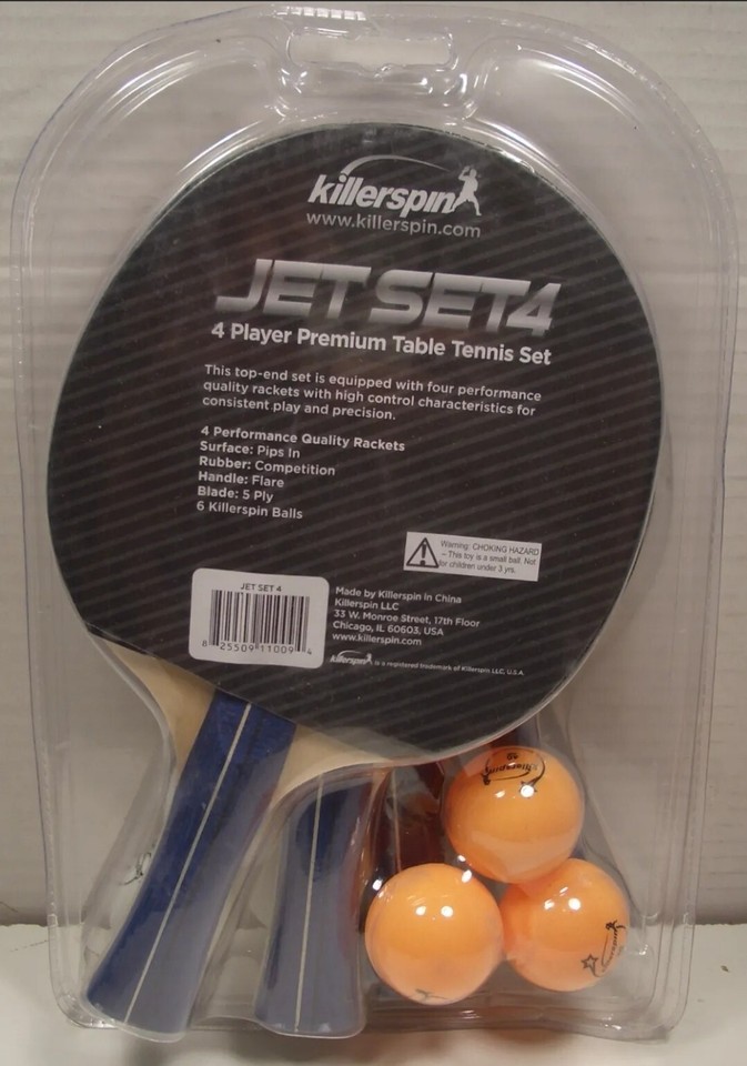 KILLERSPIN JET SET 4 PLAYER PRIMIUM TABLE TENNIS PADDLE SET w BALLS ...