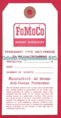 Mustang Antifreeze Tag FoMoCo Decal 1964.5 - Osborn Reproductions | eBay