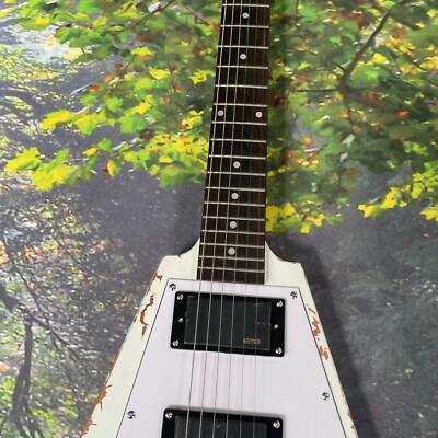 White Flying V Electric Guitar Relic Body Solid Wood HH Black Pickup ...