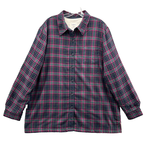 L.L Bean Shacket Womens XL Beige Red Tartan Plaid Fleece Lined Jacket ...
