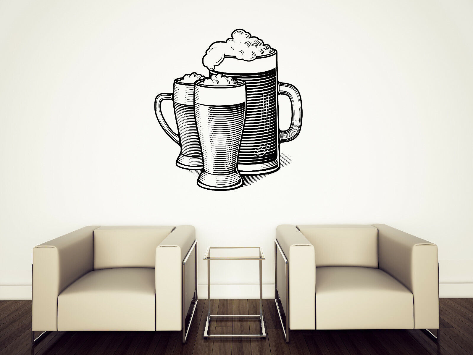 Vinyl Wall Decal Engraved Beer Glasses Bar Cafe Restaurant Decor (n1354 ...