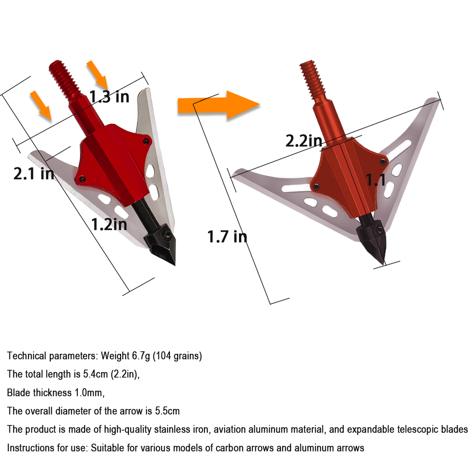 6pcs BloodRunner Broadheads 100Gr 2 Spring Slide Retractable Blade ...