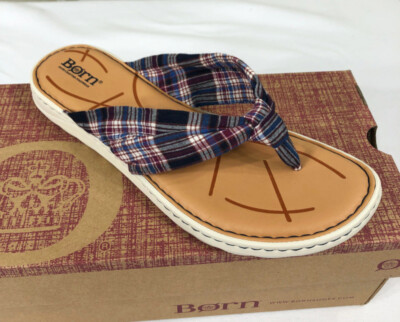 NIB BORN Womens Tide Plaid Flip Flop Flat Sandal US 9/EUR 40.5 Navy ...