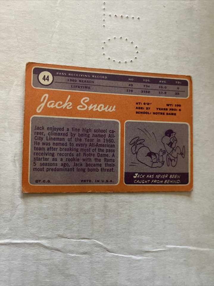 1970 Jack Snow Los Angeles Rams Topps Football Card #44 | eBay